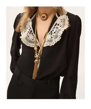 Chloé Crepe De Chine Lace Detail Shirt