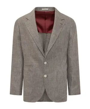 Brunello Cucinelli Checked Single-breasted Blazer - Gray