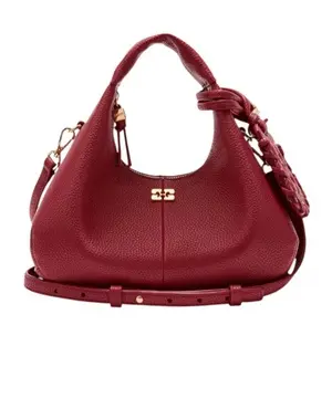 GANNI Grained Mini Hobo Bag - Red
