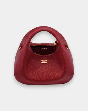 GANNI Grained Mini Hobo Bag - Red