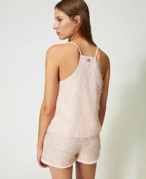 TWINSET Feather Effect Spaghetti Strap Top
