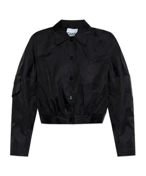 GANNI Cropped Jacket With Pockets And Logo Detail