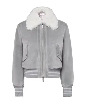 Thom Browne Shearling Collar Suede Jacket
