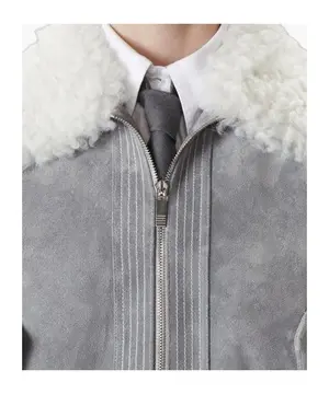 Thom Browne Shearling Collar Suede Jacket