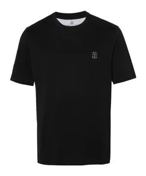 Brunello Cucinelli Logo Printed Crewneck T-shirt - Black