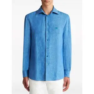 Etro Pegaso-embroidered Long-sleeved Shirt - Blue