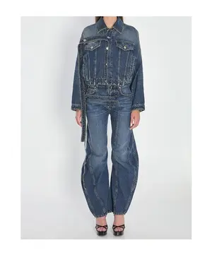 JEAN PAUL GAULTIER Distressed Denim Jacket With Logo Tag