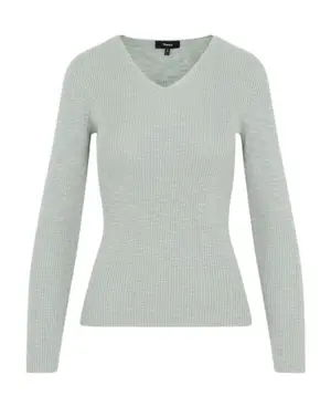 Theory Ribbed Knit V-neck Jumper - Gray