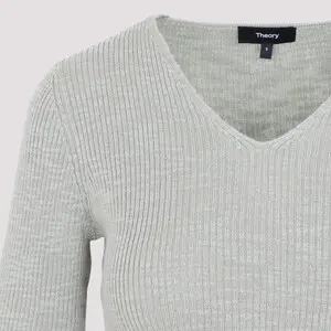 Theory Ribbed Knit V-neck Jumper - Gray