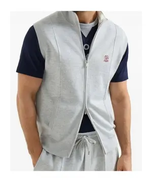 Brunello Cucinelli Zip Knitted High Neck Waistcoat - Grey