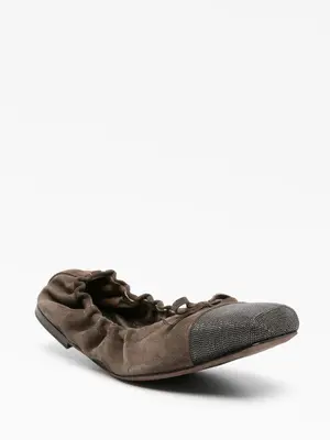 Brunello Cucinelli Beaded Leather Ballerina Flats