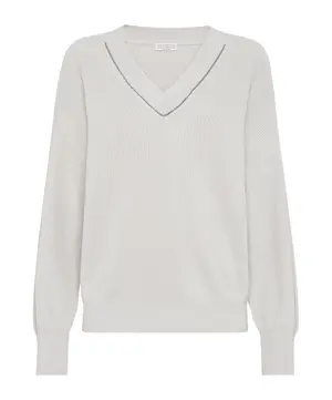 Brunello Cucinelli Monili-trim V-neck Ribbed Jumper