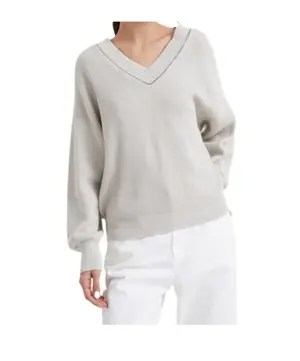 Brunello Cucinelli Monili-trim V-neck Ribbed Jumper