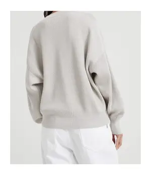 Brunello Cucinelli Monili-trim V-neck Ribbed Jumper