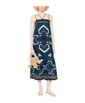Sea Printed Strap Midi Dress