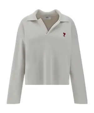 AMI Paris De Coeur Long-sleeved Knitted Jumper - Gray