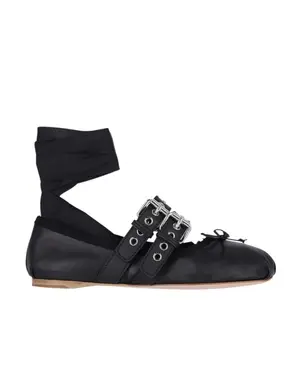 Miu Miu Ballerina Flats With Buckle And Bow Detailing