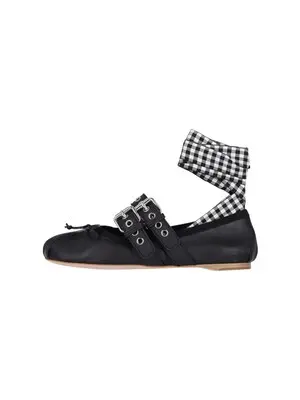 Miu Miu Ballerina Flats With Buckle And Bow Detailing