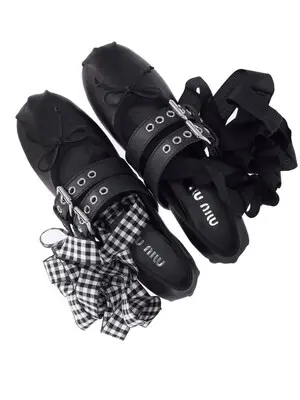 Miu Miu Ballerina Flats With Buckle And Bow Detailing