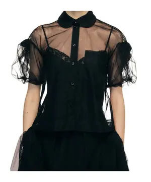 Simone Rocha Sheer Cropped Puff Sleeve Shirt