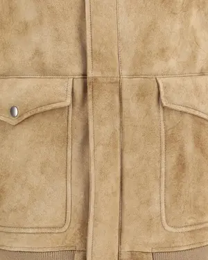 Prada Suede Aviator Jacket With Fur Collar - Rope Ash