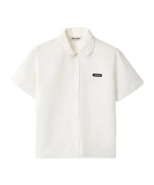 Miu Miu Short Sleeve Embroidered Collar Shirt - White