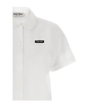 Miu Miu Short Sleeve Embroidered Collar Shirt - White