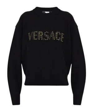 Versace Embellished Crew Neck Long Sleeve Sweater