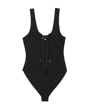 Saint Laurent Saharienne Braided Swimsuit - Black