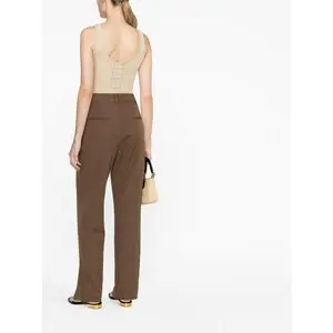 Balmain High Waist Trousers With Slit Detail - Brown