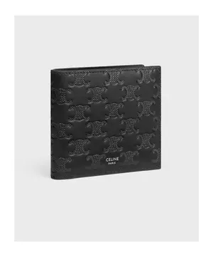 Celine Bi-fold Wallet In Calfskin With Triomphe Embossed - Black