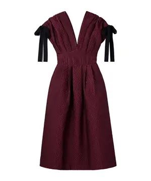 Sea Fayetta Bow-detailed Pleated Cloqué Midi Dress - Brown