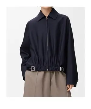 Loewe Belted Jacket In Wool And Silk - Navy Blue
