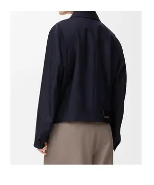 Loewe Belted Jacket In Wool And Silk - Navy Blue
