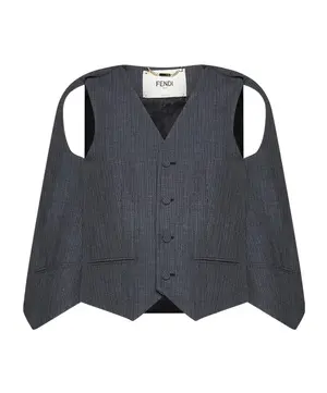 Fendi Grey Wool Gilet With Shoulder Carving And Flanged Pockets - Gray