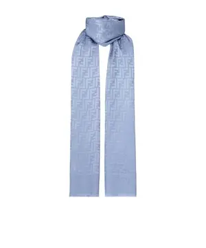 Fendi All-over Ff Motif Frayed-edge Scarf - Blue