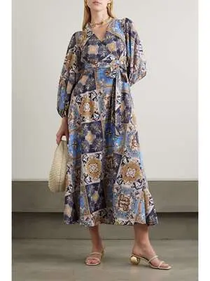 Zimmermann Long Sleeved Printed Dress With Waist Straps