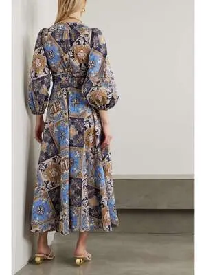 Zimmermann Long Sleeved Printed Dress With Waist Straps