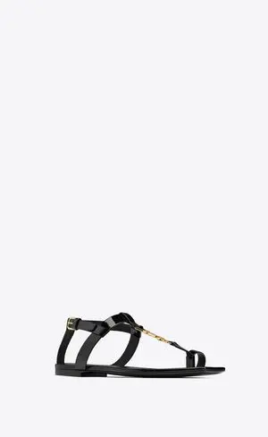 Saint Laurent Cassandra Logo Plaque Flat Sandals - Black
