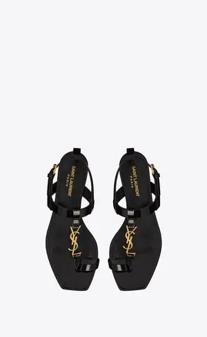 Saint Laurent Cassandra Logo Plaque Flat Sandals - Black
