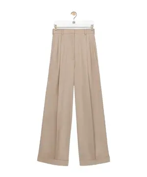 Loewe High-waisted Wide-leg Pleated Trousers With Anagram Embroidery