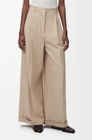 Loewe High-waisted Wide-leg Pleated Trousers With Anagram Embroidery