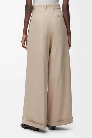 Loewe High-waisted Wide-leg Pleated Trousers With Anagram Embroidery