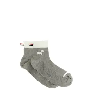 Thom Browne Hector Intarsia Knit Socks With Grosgrain Ribbon Bow - Gray