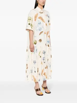 JIL SANDER Pleated Botanical Print Maxi Dress
