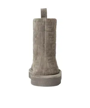 Fendi Monogram Embossed Suede Shearling Lined Boots