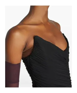 MUGLER V-neck Strapless Gathered Draped Mini Dress