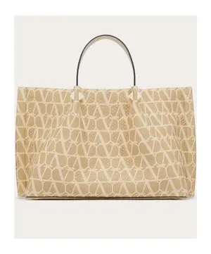 Valentino Garavani Toile Iconographe Logo Plaque Medium Tote Bag - Nude