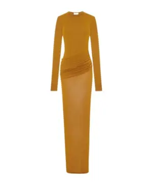 Saint Laurent Long Sleeve Draped Maxi Dress - Fennel