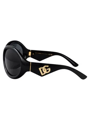 Dolce & Gabbana Oval Frame Sunglasses With Gold Tone Logo Detail